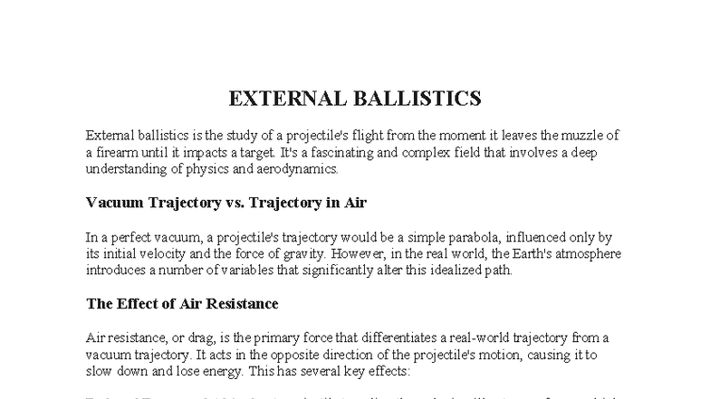 External Ballistics: Understanding Projectile Flight Dynamics - Studocu