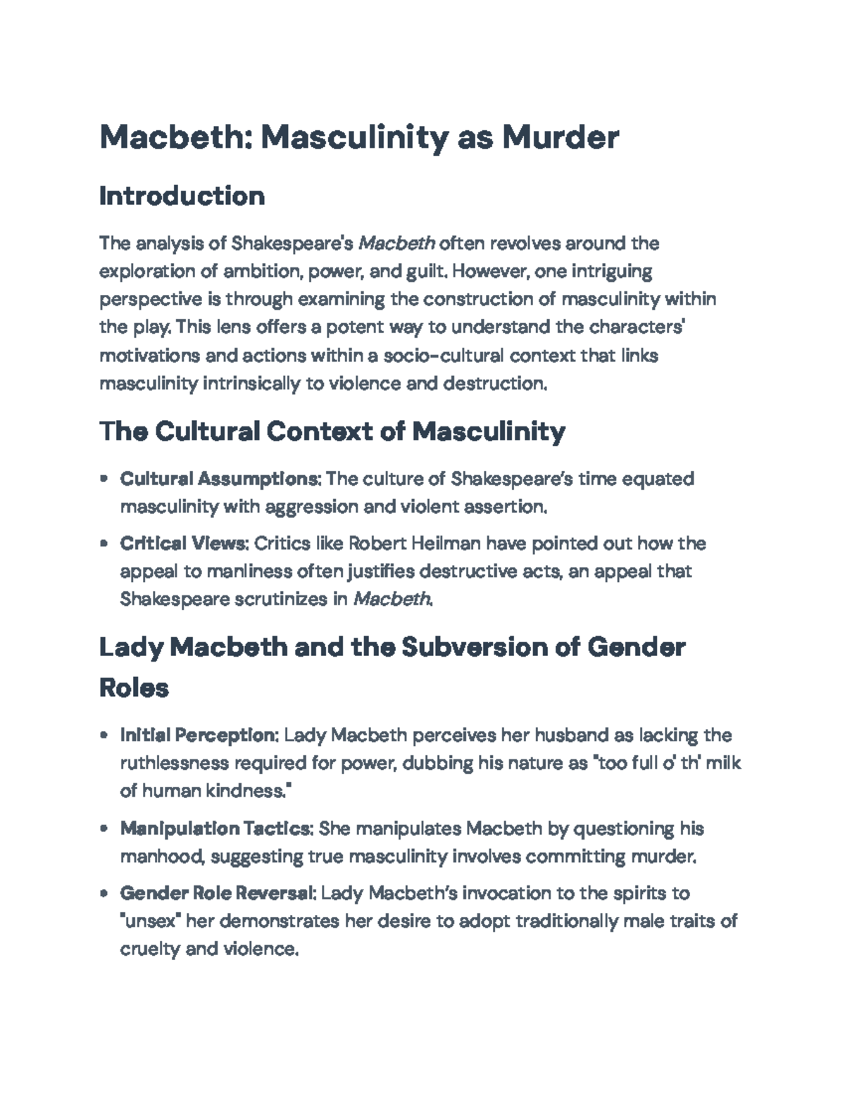 Exploring Masculinity and Violence in Shakespeare's Macbeth Analysis ...