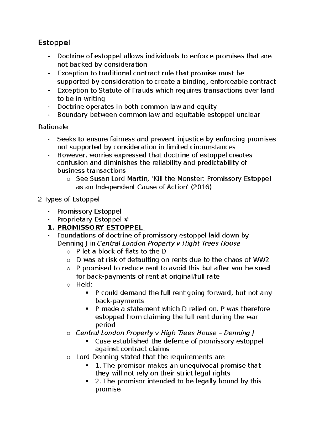 Understanding Estoppel: Promissory and Proprietary Aspects - Studocu