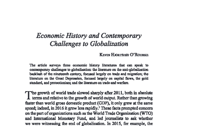 Economic History and Globalization Challenges: O'Rourke 2019 Analysis ...
