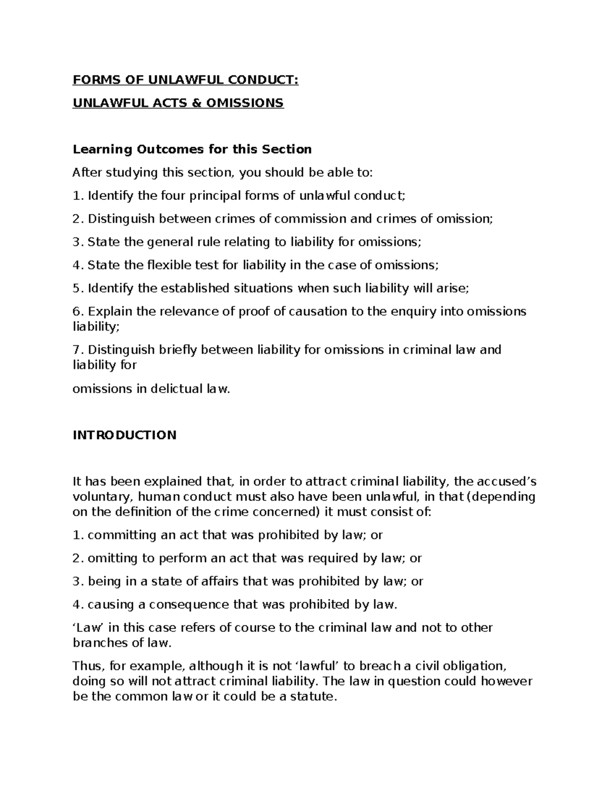 Criminal LAW Notes ON Ommissions - FORMS OF UNLAWFUL CONDUCT: UNLAWFUL ...