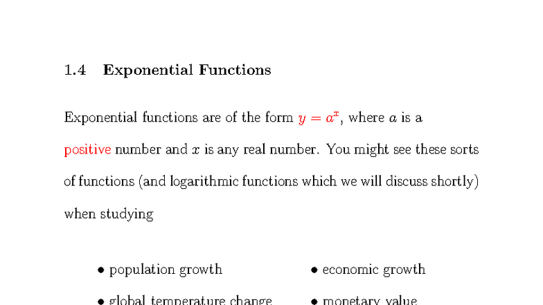 1.4 Exponential & Logarithmic Functions (Math 101) - Studocu