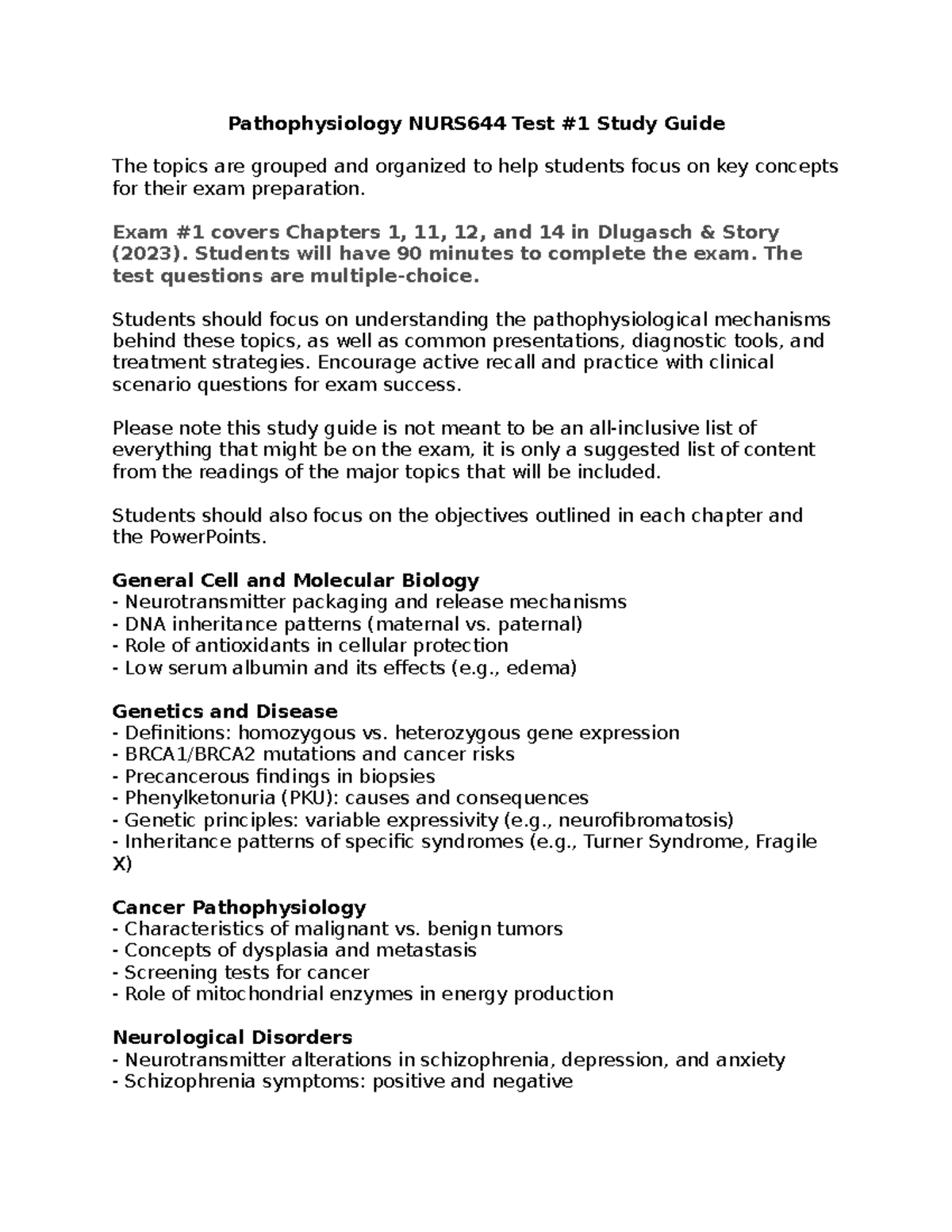 NURS 644 Pathophysiology Test 1 Study Guide (Chapters 1, 11, 12, 14 ...