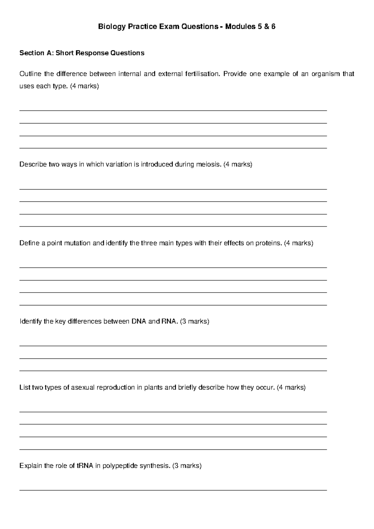 Biology Practice Exam Questions: Modules 5-6 Overview - Studocu