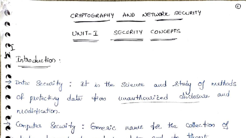CNS 1 - Introduction to Cryptography and Security Concepts - Studocu