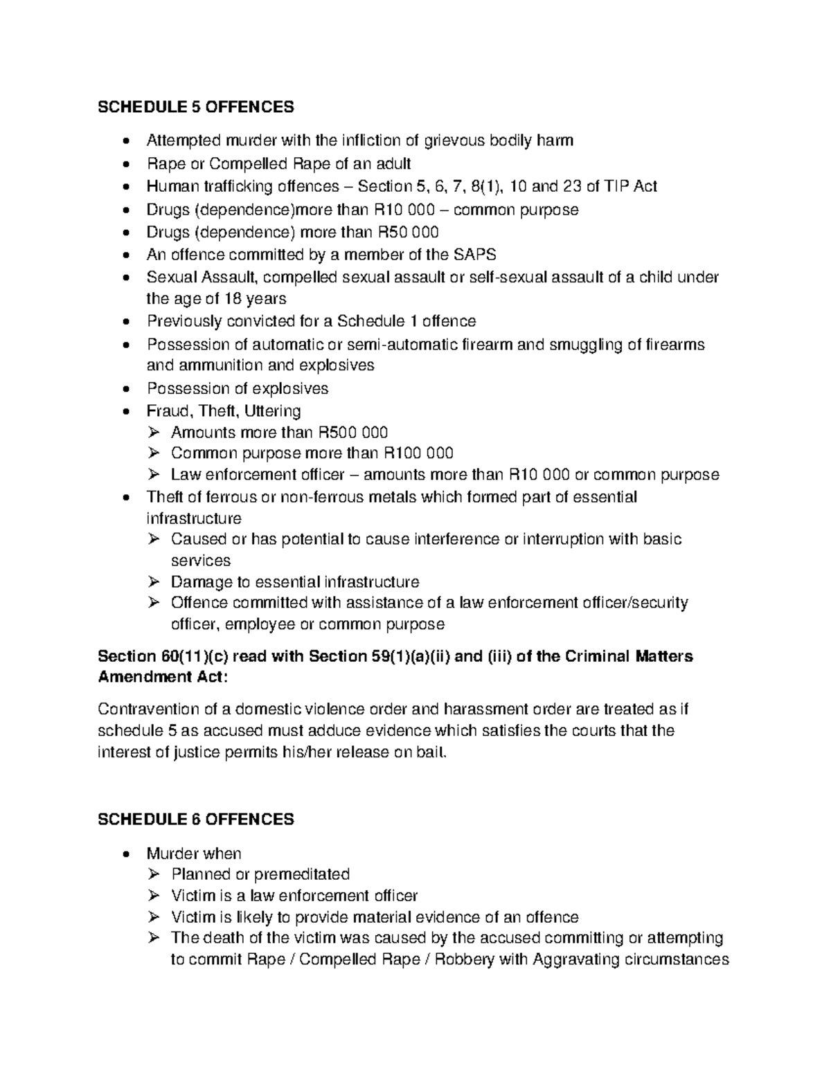 Schedule 5 and 6 Offences Overview - Study Notes - Studocu