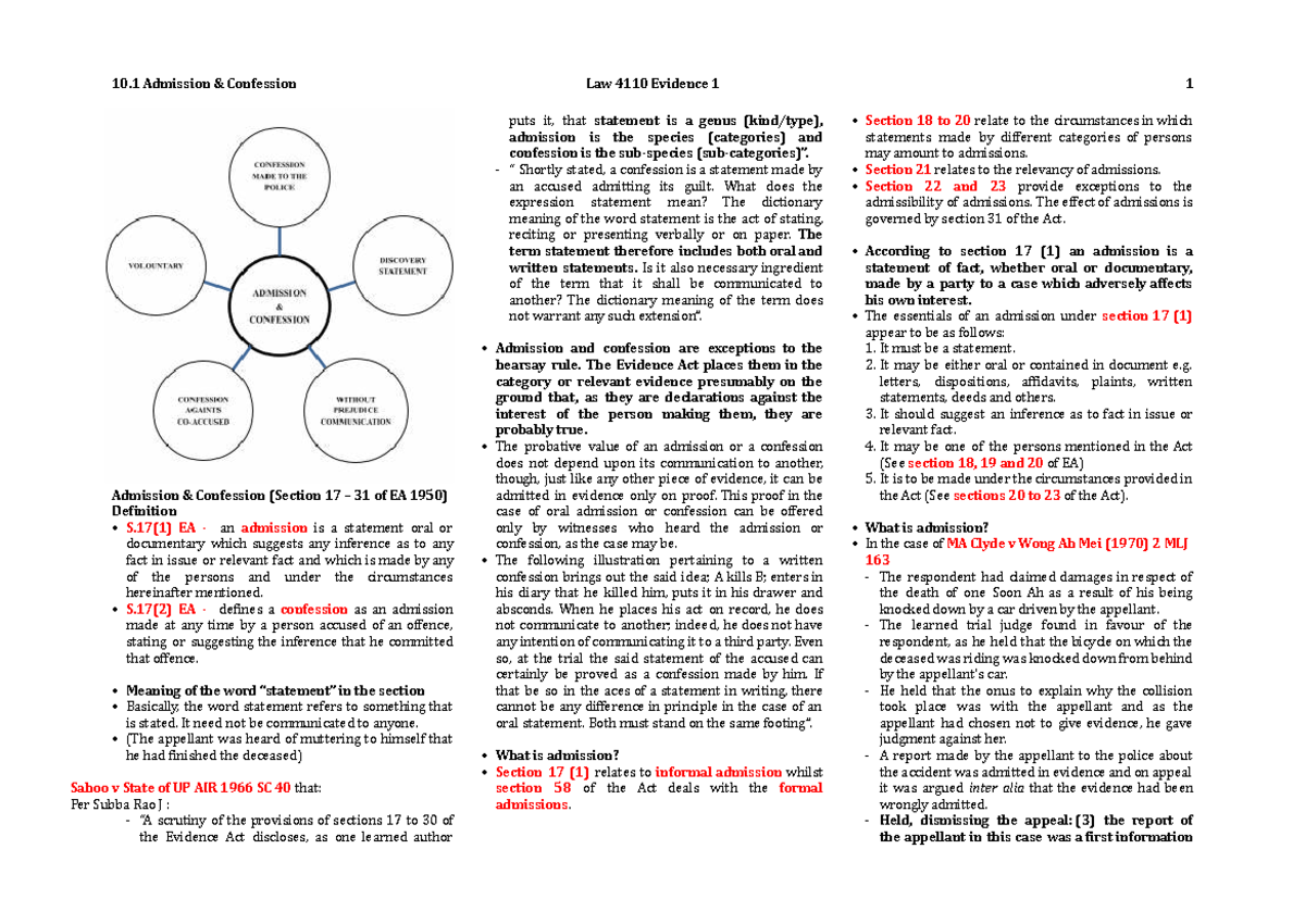Law 4110 - 10.1 Admission and Confession Overview - Studocu