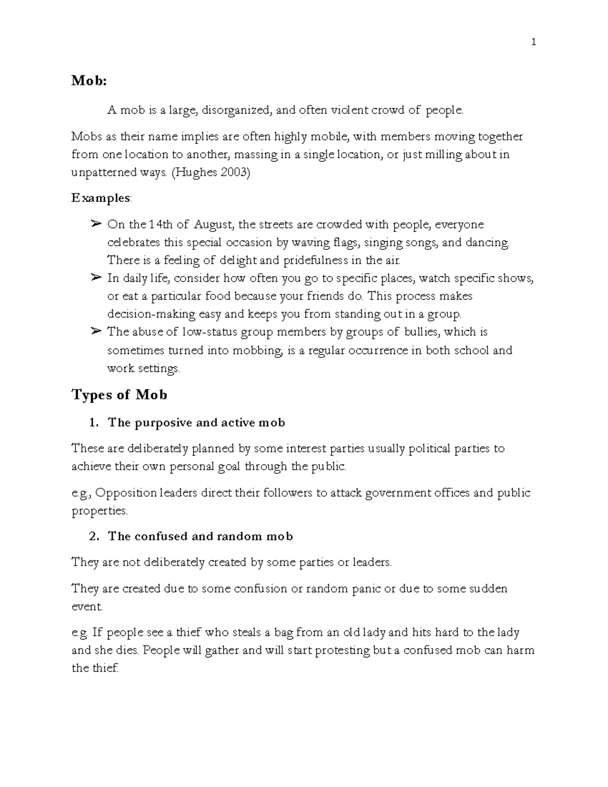 MOB AND Group Behaviour - Mob: A mob is a large, disorganized, and ...