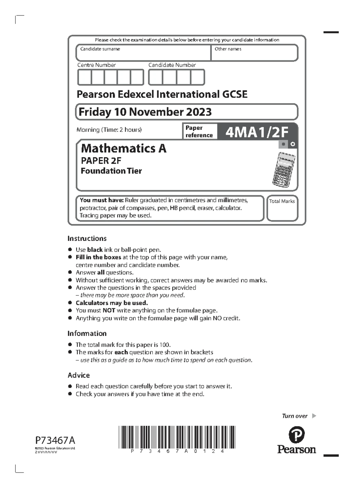 Edexcel International GCSE Mathematics A Paper 2F Exam Details - 2023 ...