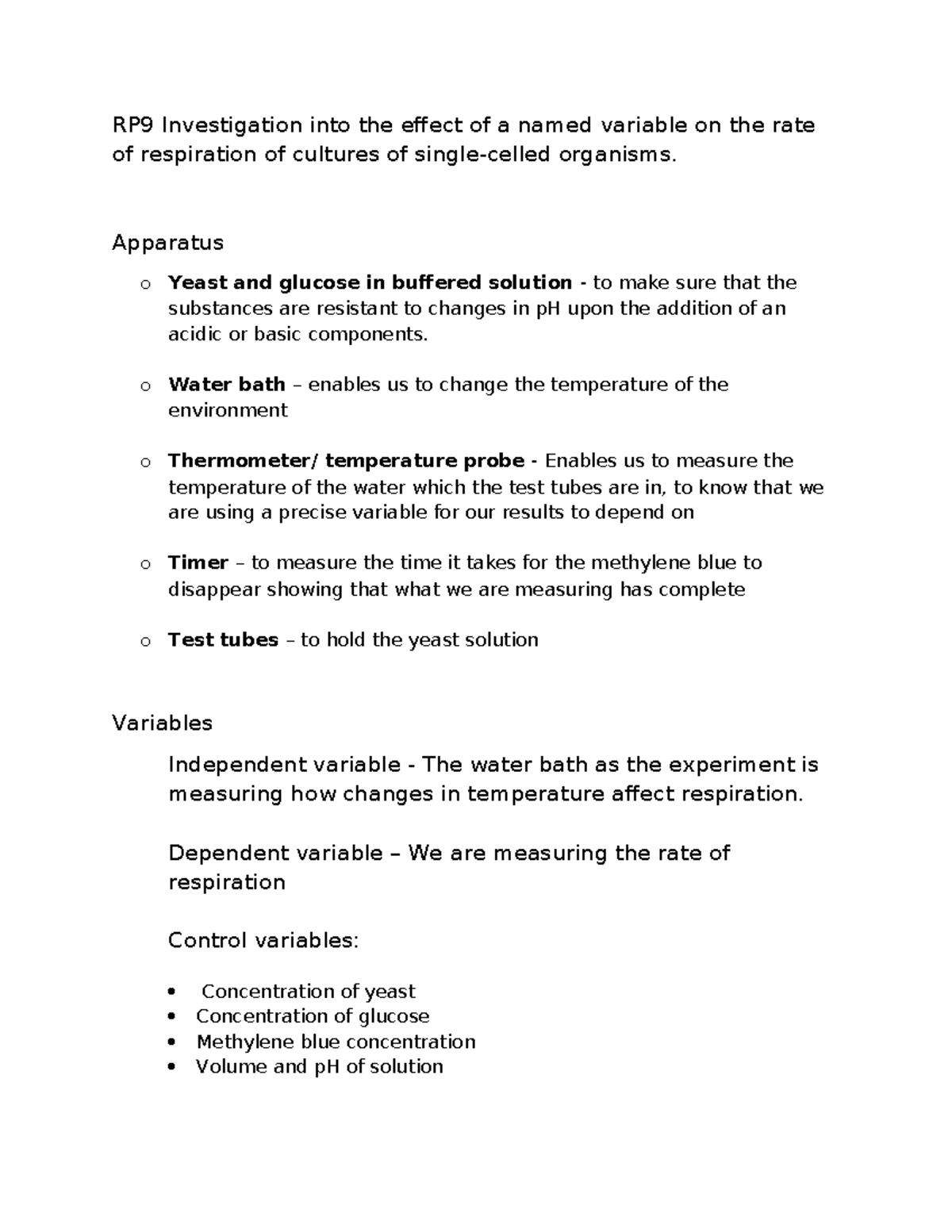A Level Biology RP9: Investigating Temperature's Effect on Respiration ...