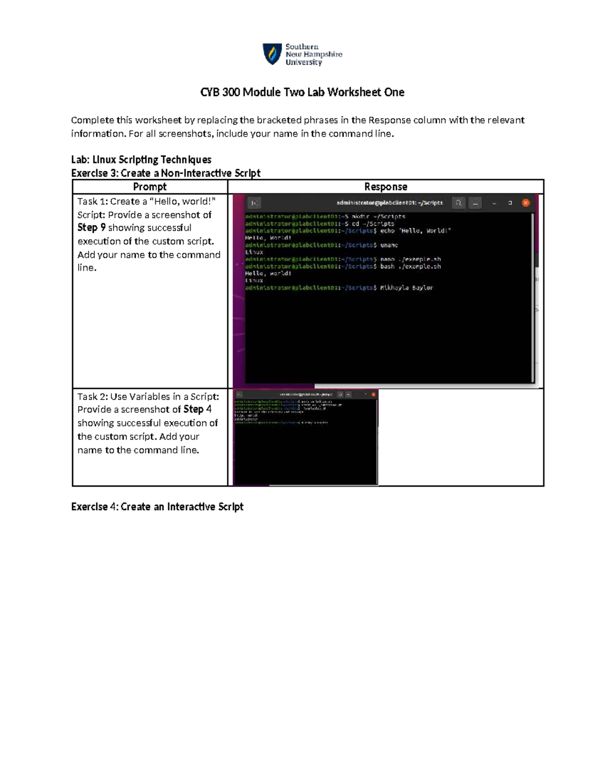 CYB 300 Module Two Lab Worksheet: Linux Scripting Techniques - Studocu