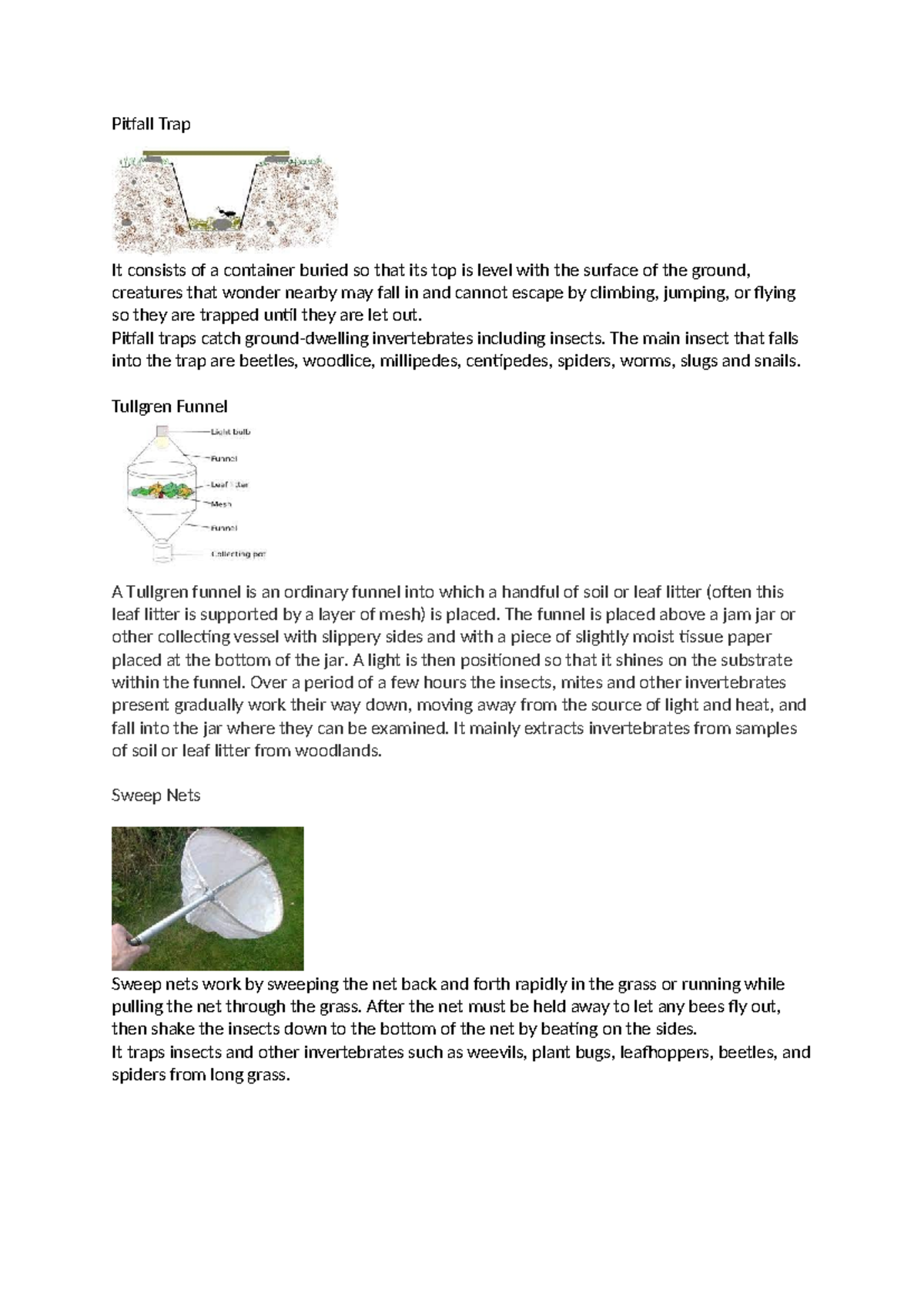 Study on Invertebrate Traps: Pitfall, Tullgren Funnel & Sweep Net ...