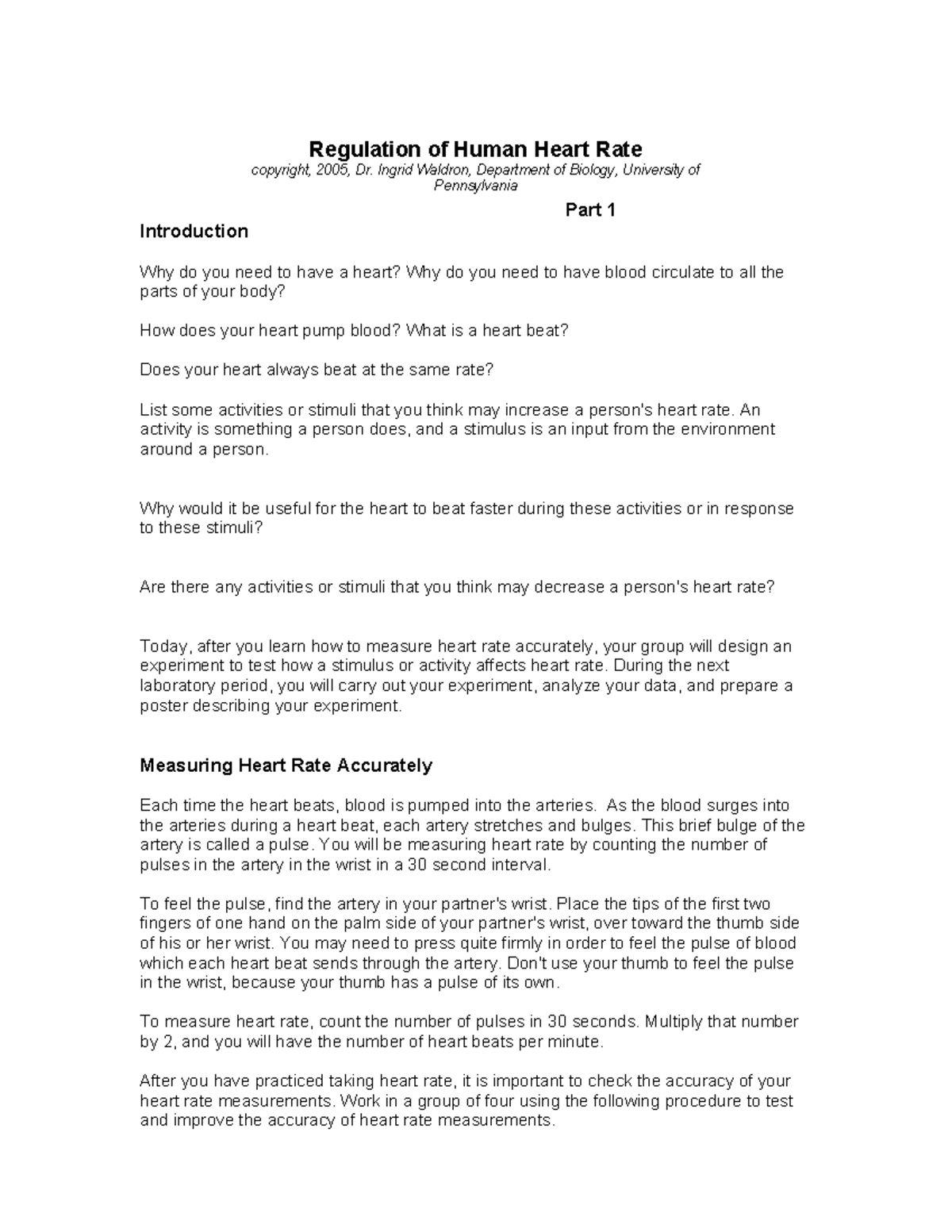 Heart Rate Lab Activity (BIO 101): Experiment & Analysis Guide - Studocu