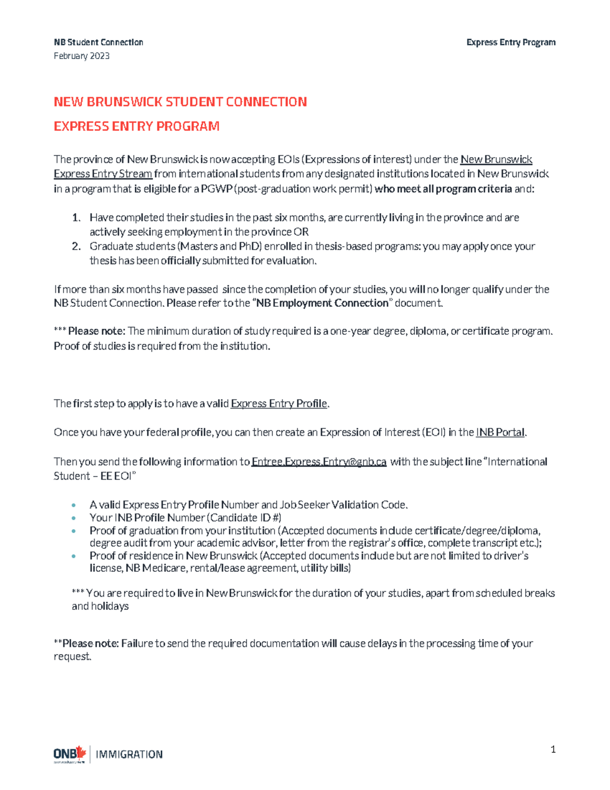 NB Express Entry Program Guide for International Students - Studocu