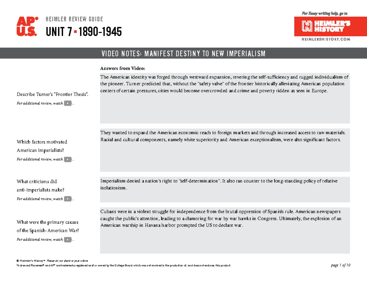 AP US HRG Unit 7 Noteguide: Key Themes 1890-1945 - Studocu