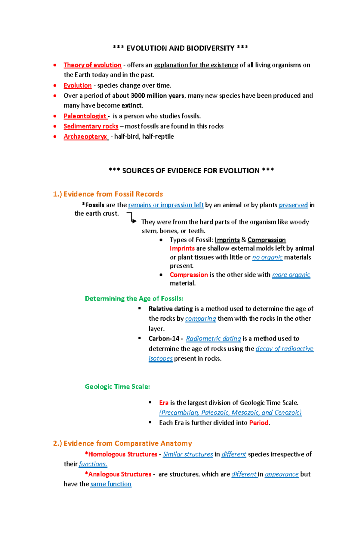 EVOLUTION & BIODIVERSITY: DETAILED LESSON PLAN (LESSON NOTES) - Studocu
