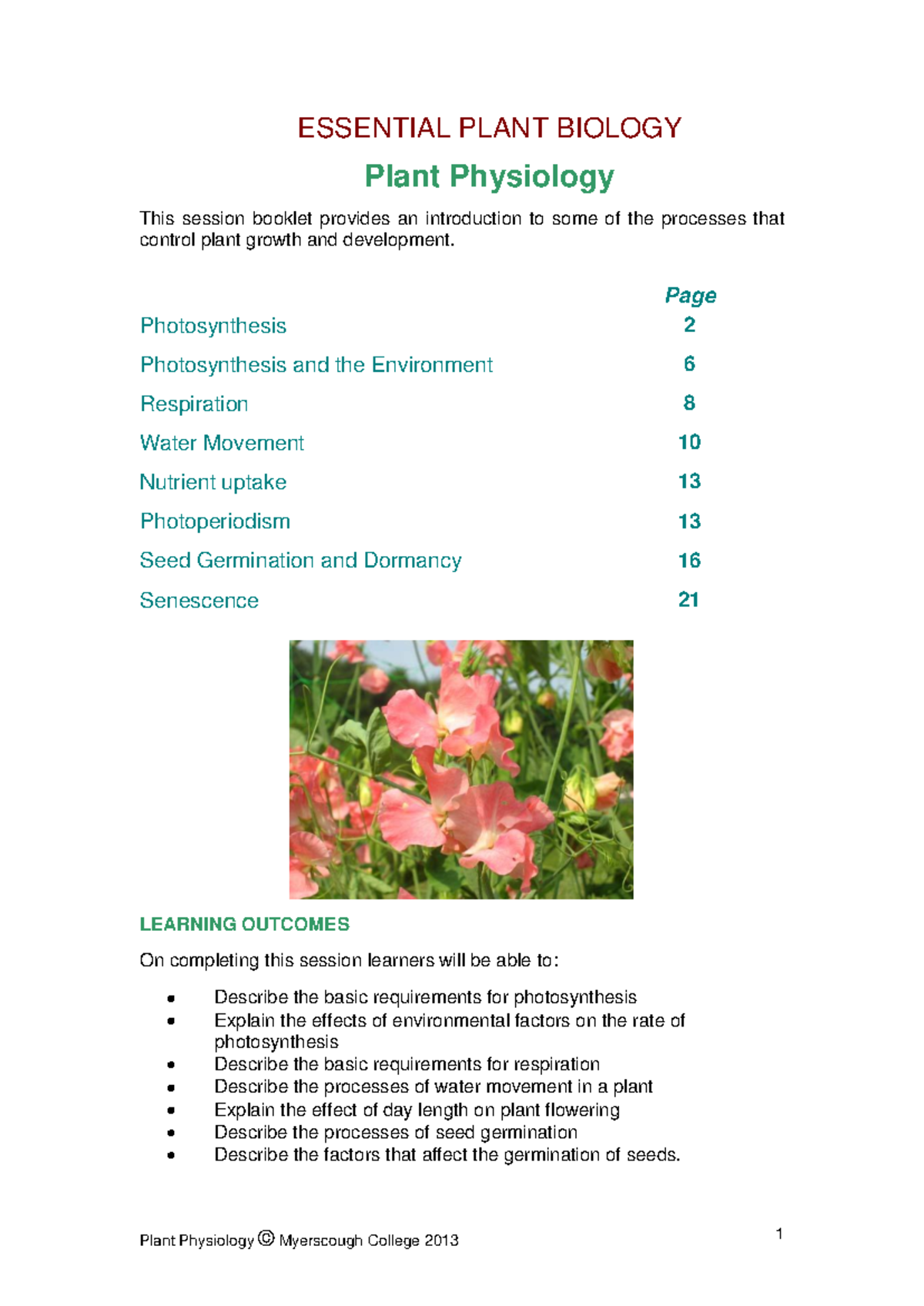 Plant Physiology Notes (Course Code: BIO101) - Essential Concepts - Studocu