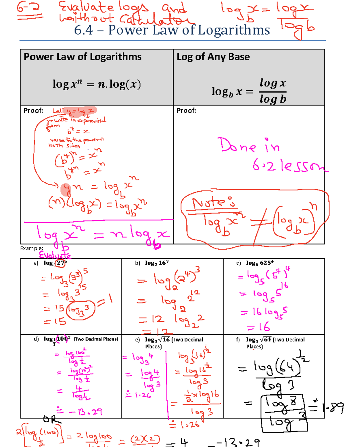 6.4 Lesson section 22 - Vtvtuvg - 6 – Power Law of Logarithms Power Law ...