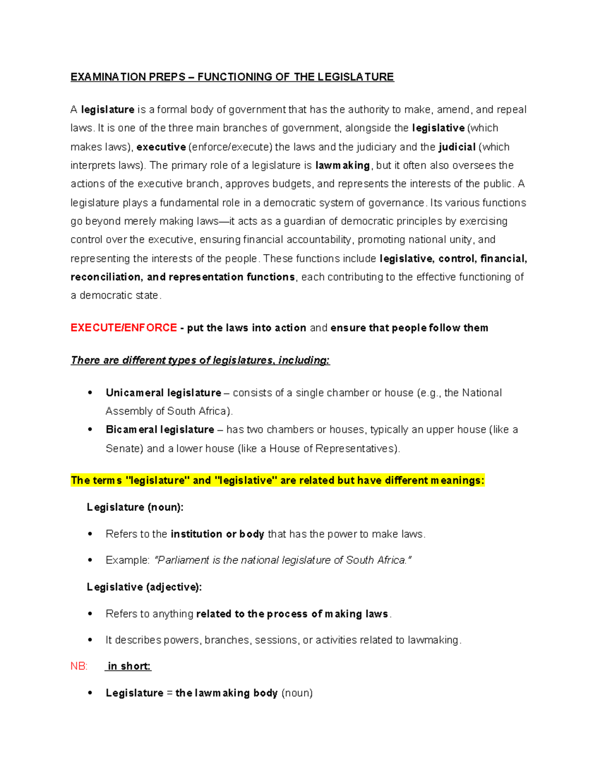 Legislature Functioning: 5 Key Roles in Democratic Governance - Studocu