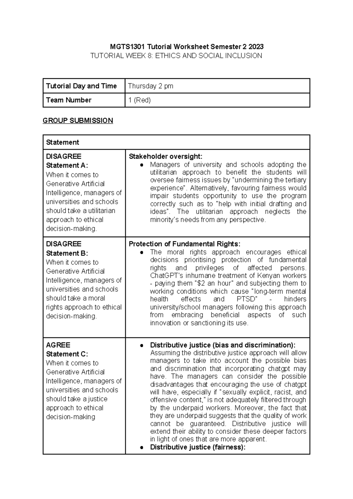 Ethics Example - Generative AI - MGTS1301 Tutorial Worksheet Semester 2 ...