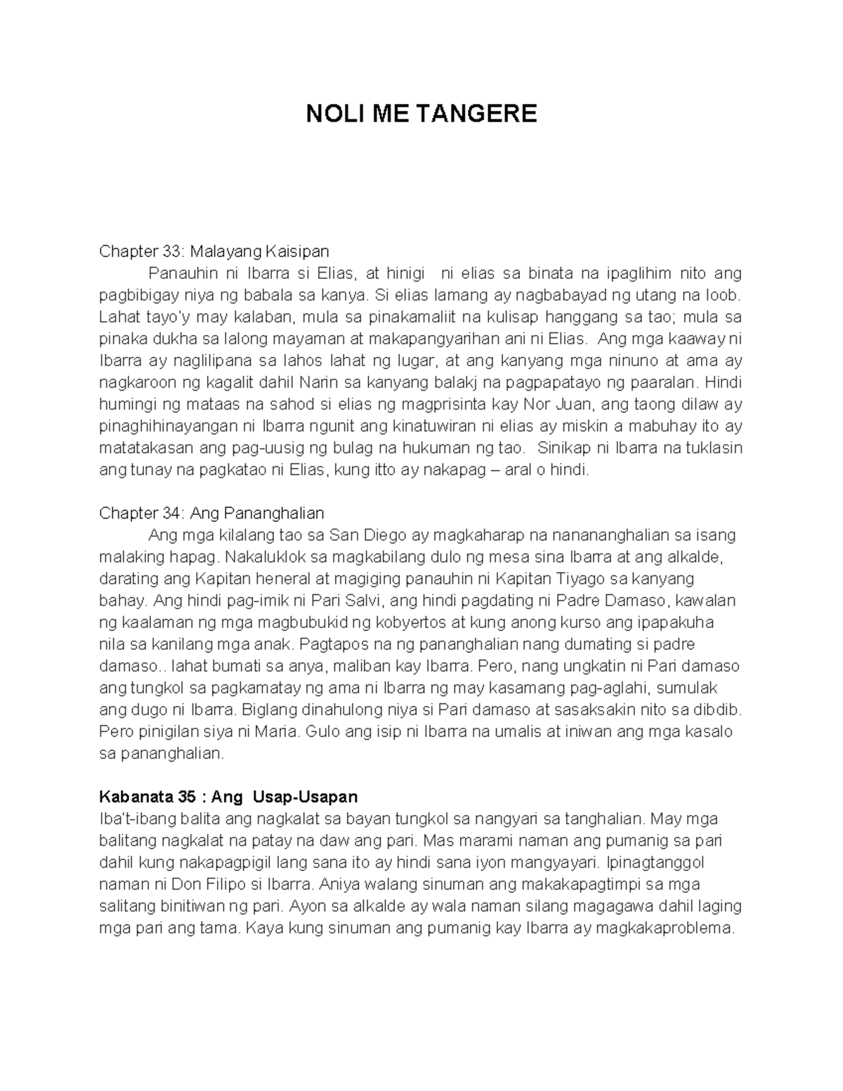NOLI ME TANGERE: Kabanata 33-48 Buod at Pagsusuri - Studocu