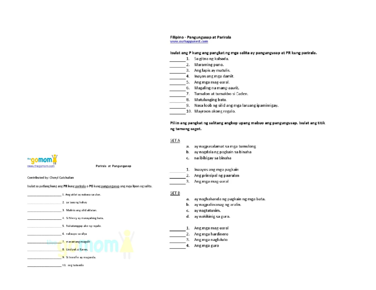 reviewer grade 2 1st quarter exam - Filipino Pangungusap at Parirala ...