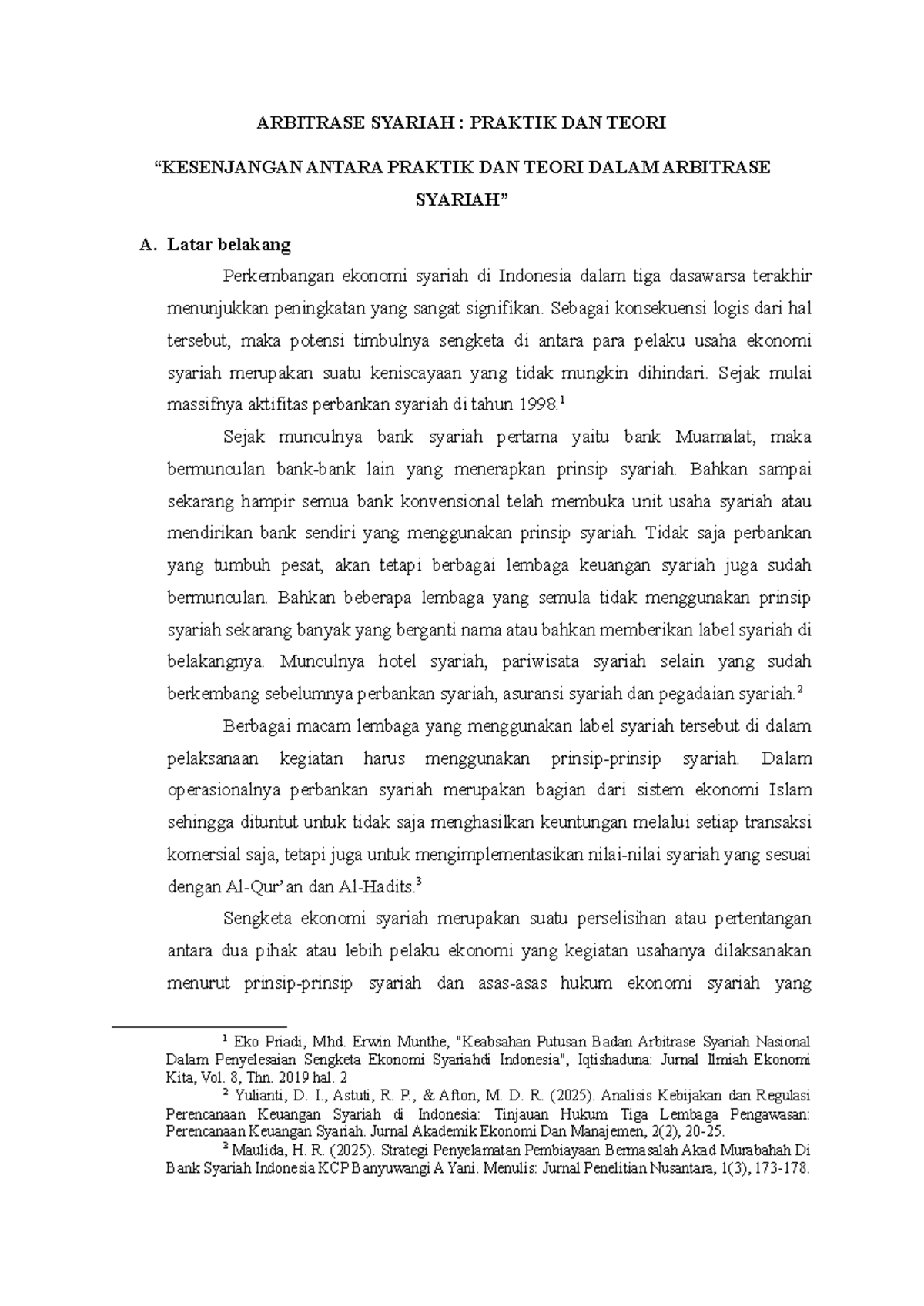 ARBITRASE SYARIAH: ANALISIS TEORI DAN PRAKTIK DI INDONESIA - Studocu