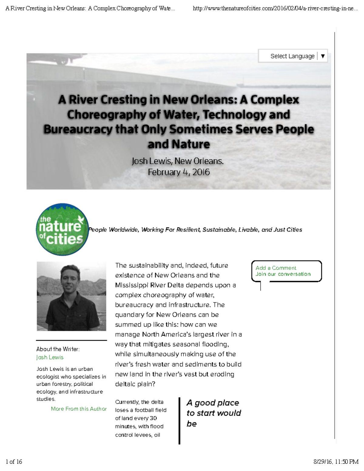 A River Cresting in New Orleans: Managing Floods & Ecosystems - Studocu