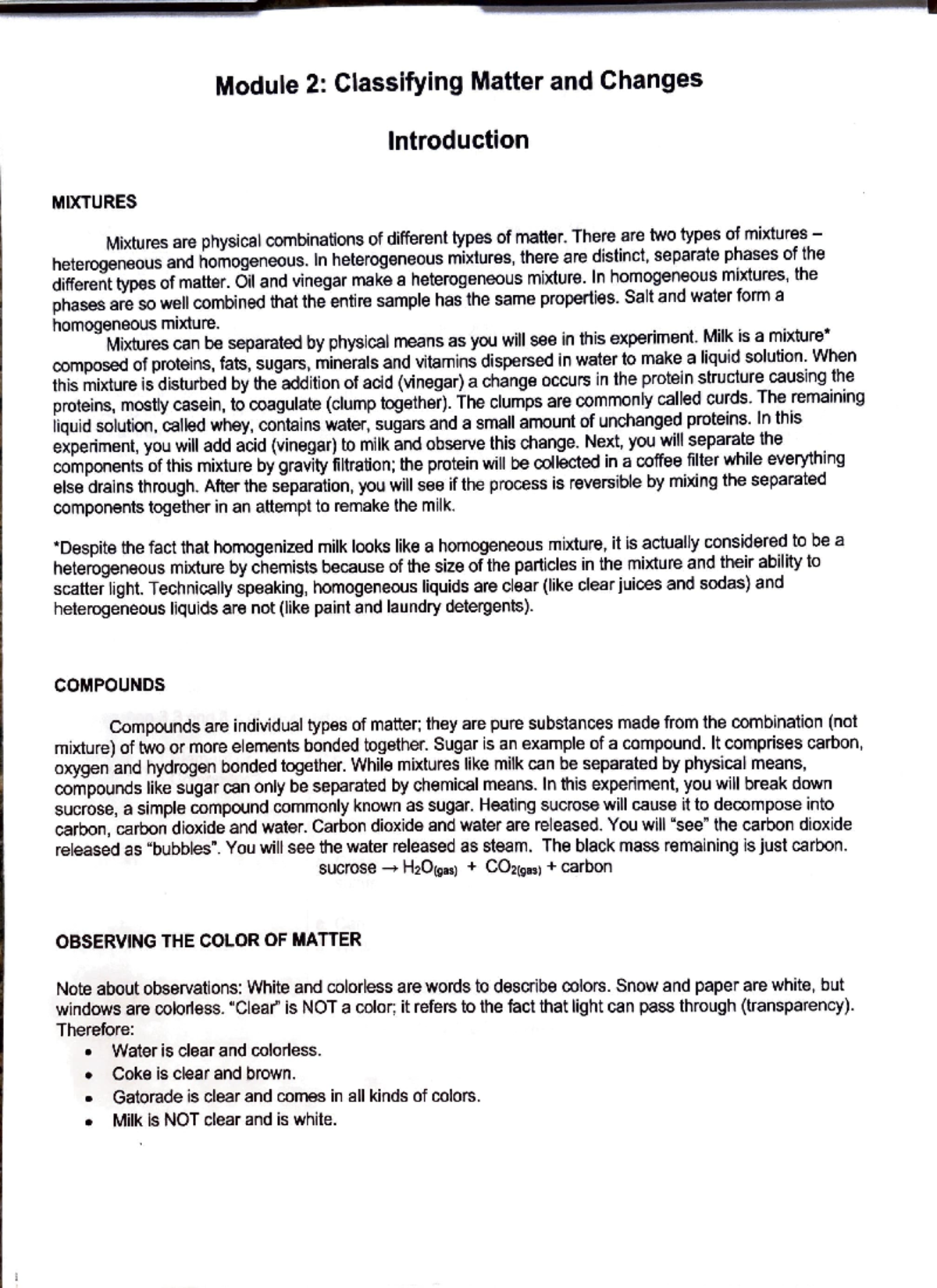Module 2: Lab Report on Classifying Matter and Changes - Studocu