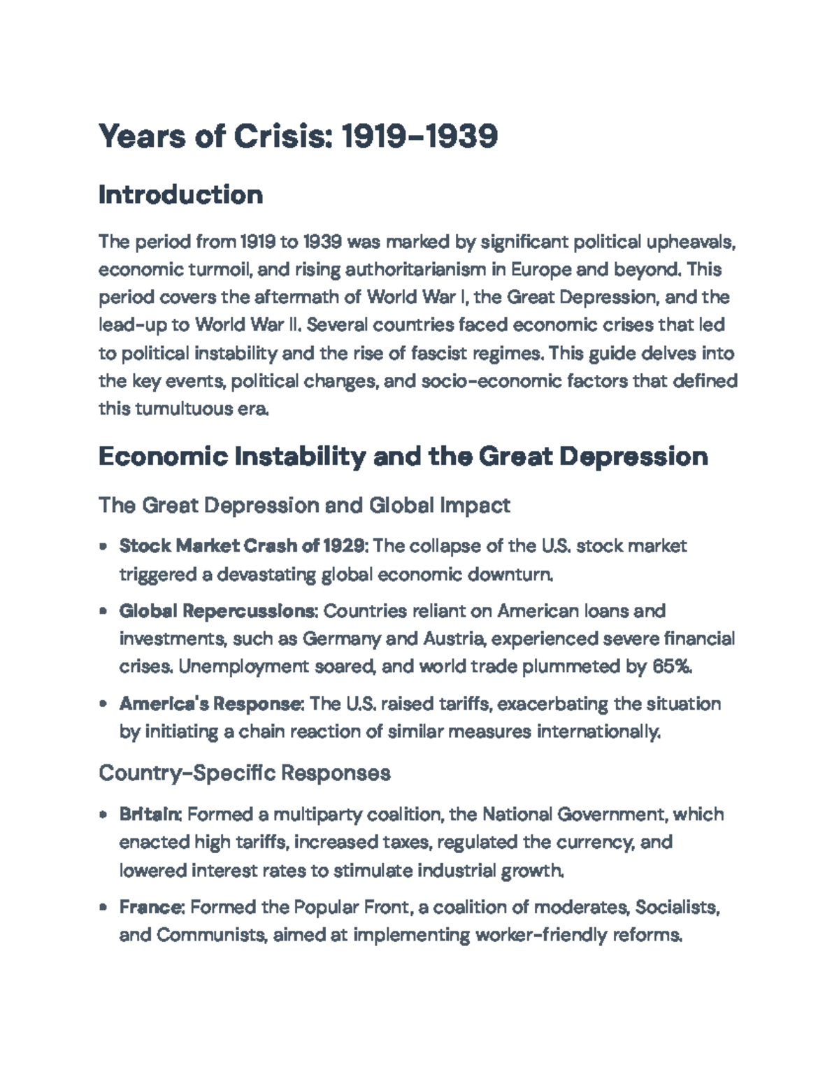Years of Crisis: Political and Economic Turmoil (1919-1939) - Years of ...