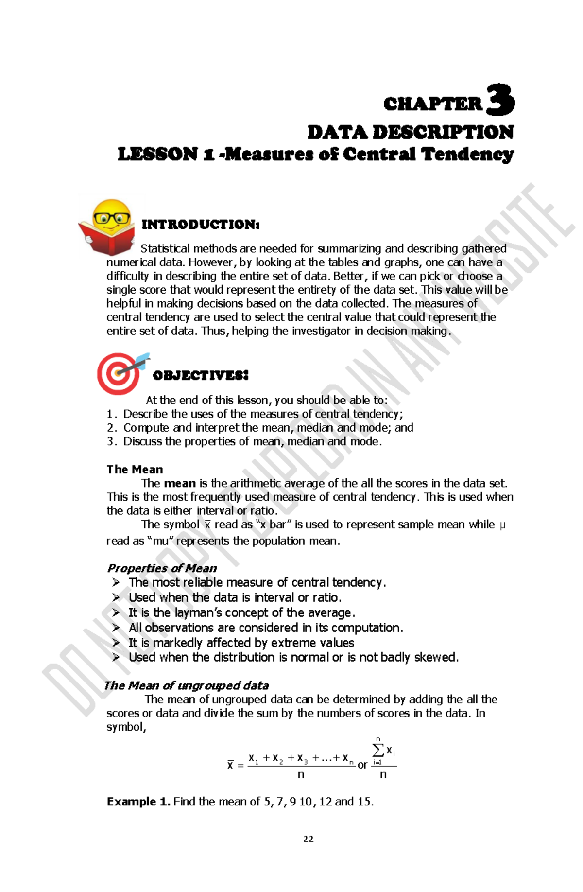 Chapter 3 - Lesson 1: Understanding Measures of Central Tendency - Studocu
