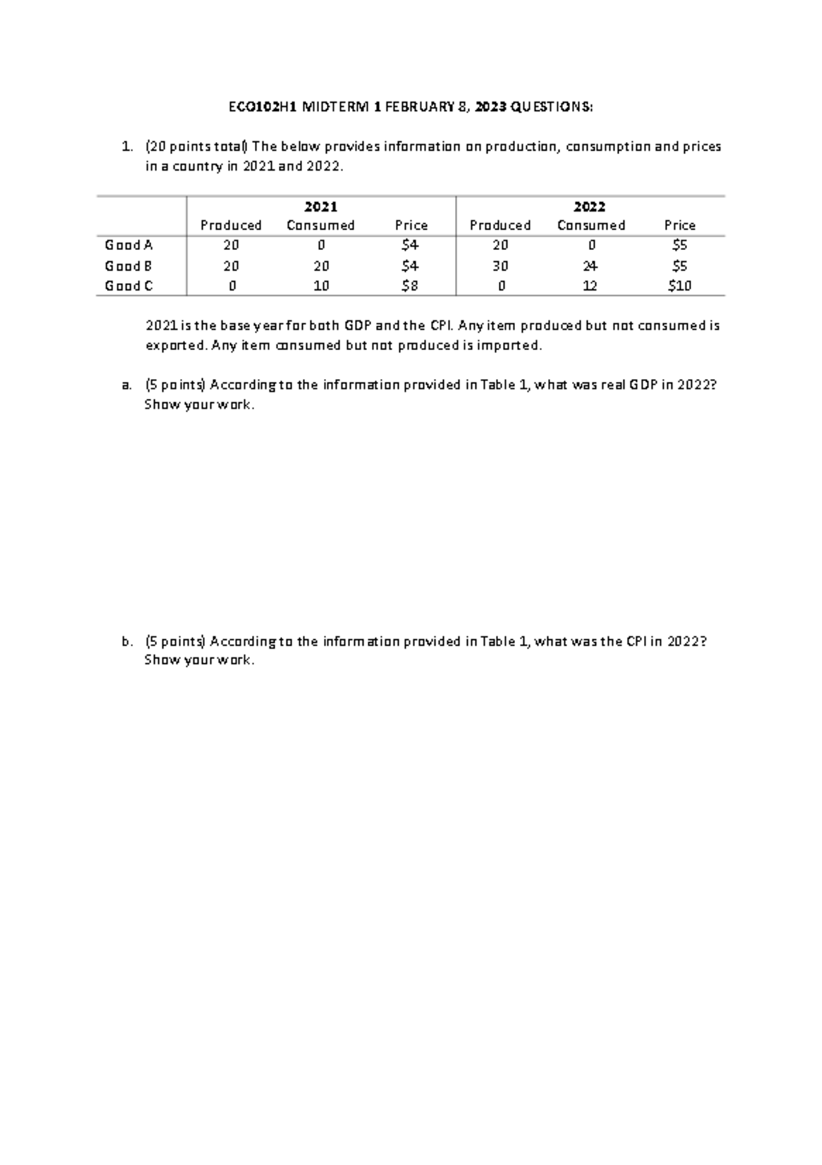 ECO102 Midterm 1 Model Solutions - Winter 2023 Exam Details - Studocu