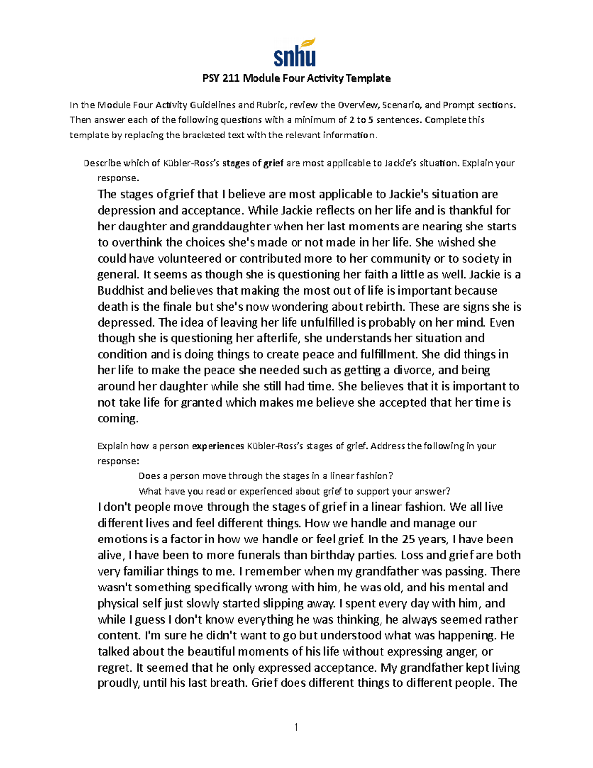 PSY 211 Module Four Activity Template - Then answer each of the ...