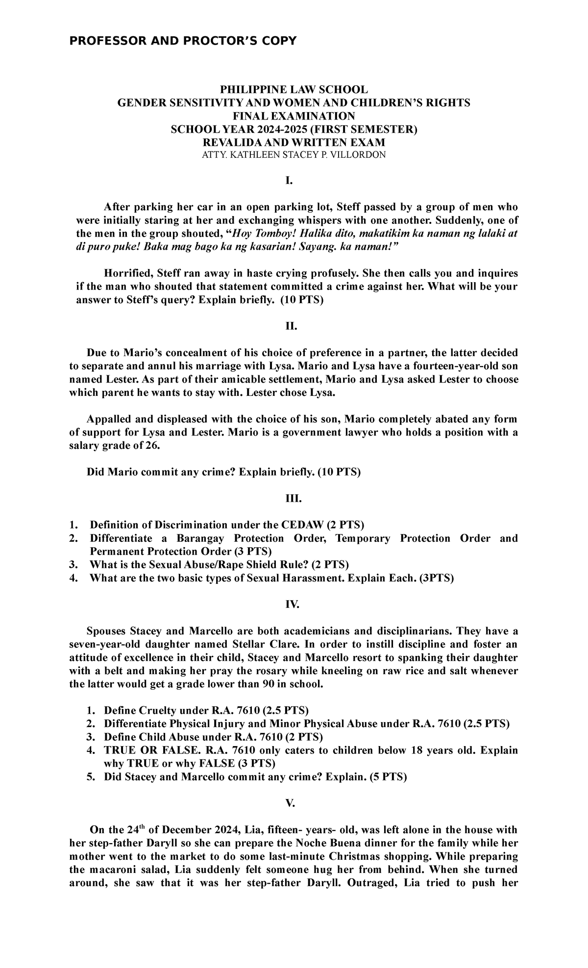 Final Exam: Gender Sensitivity & Women's Rights (LAW 101) - Studocu