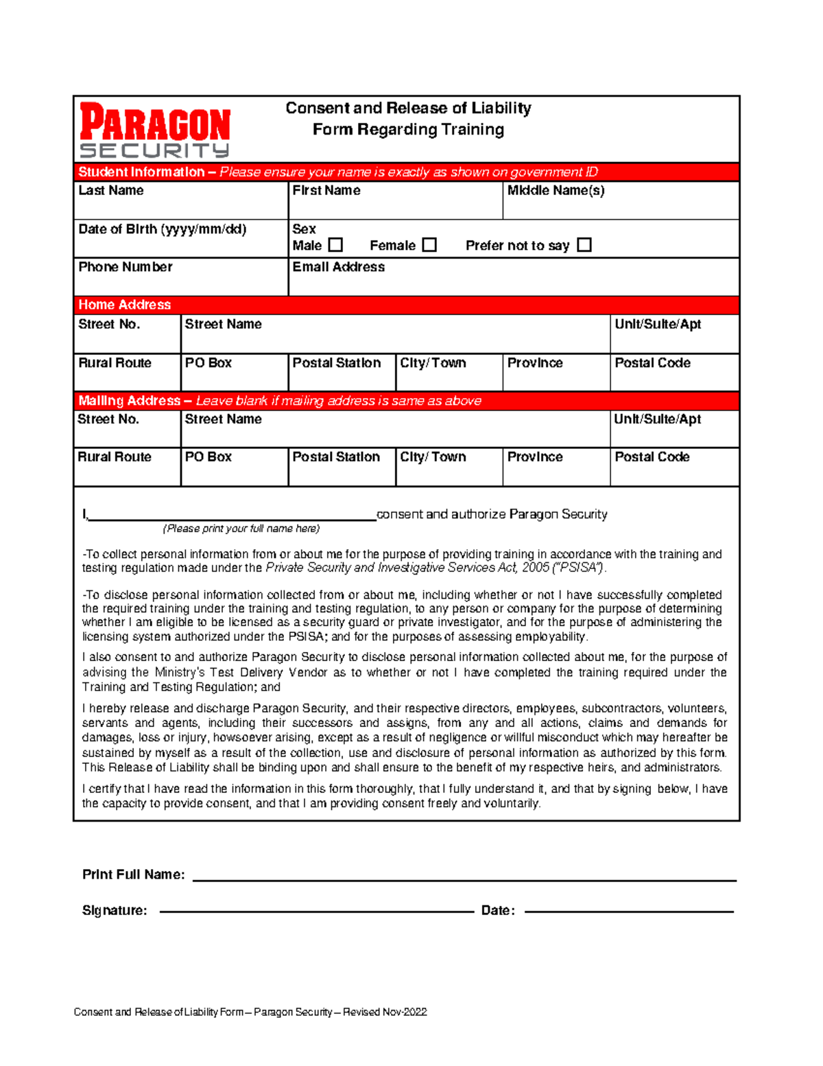 CRLF Paragon Security - Consent & Release of Liability Form - Studocu