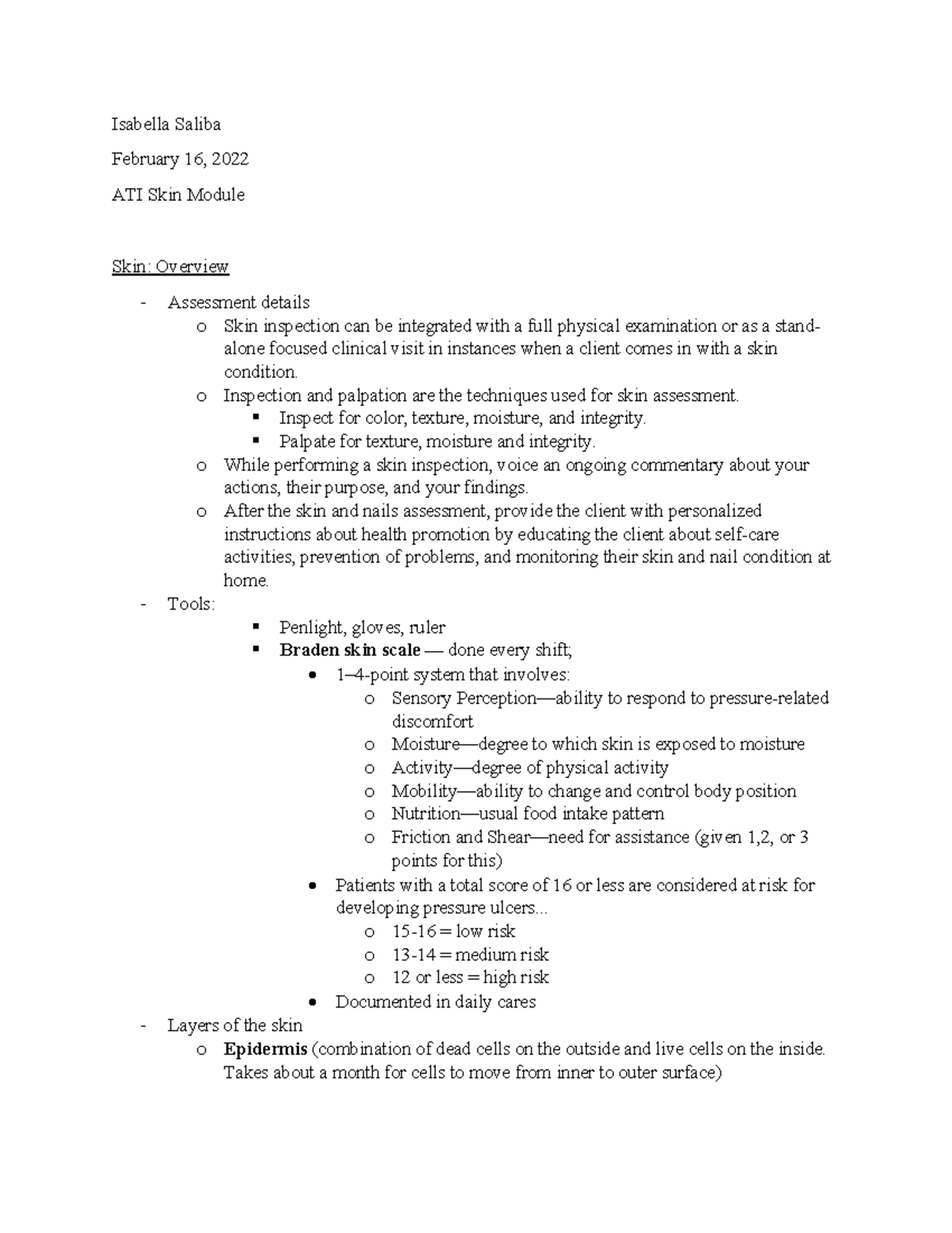 ATI Skin Module Study Notes: Assessment & Care Techniques - Studocu