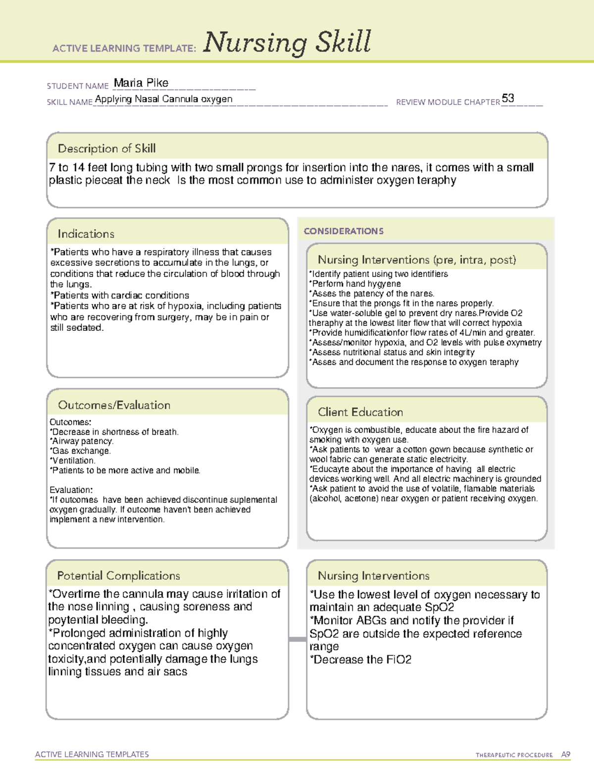 Active Learning Template for Nasal Cannula Oxygen (NURS 101) - Studocu