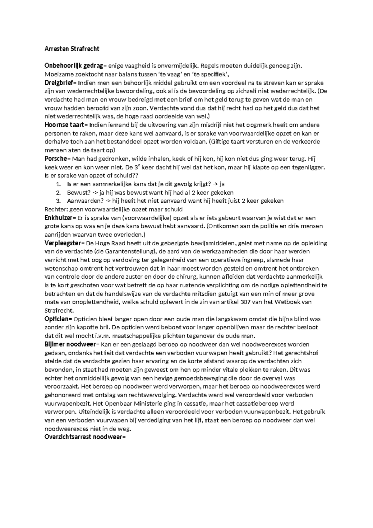 Arresten Strafrecht: Kernpunten en Jurisprudentie Overzicht - Studeersnel