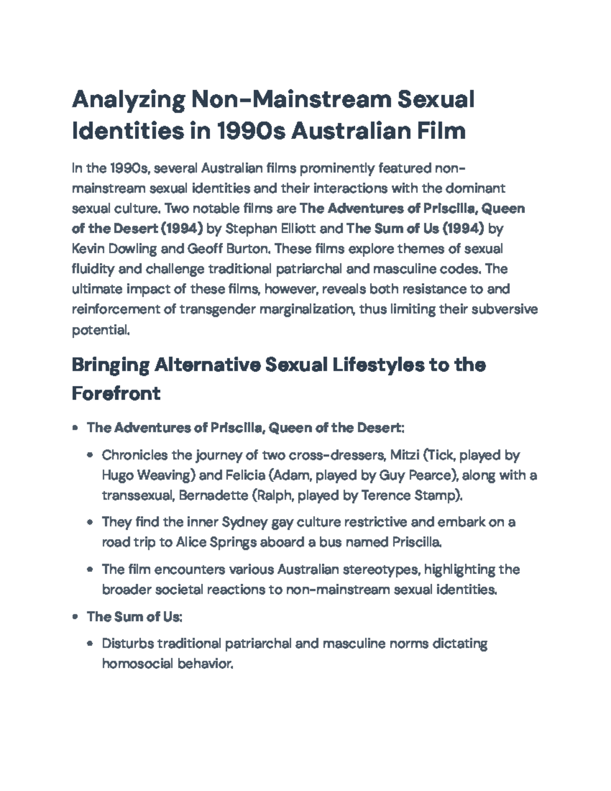 Analyzing Non-Mainstream Sexual Identities in 1990s Australian Film ...