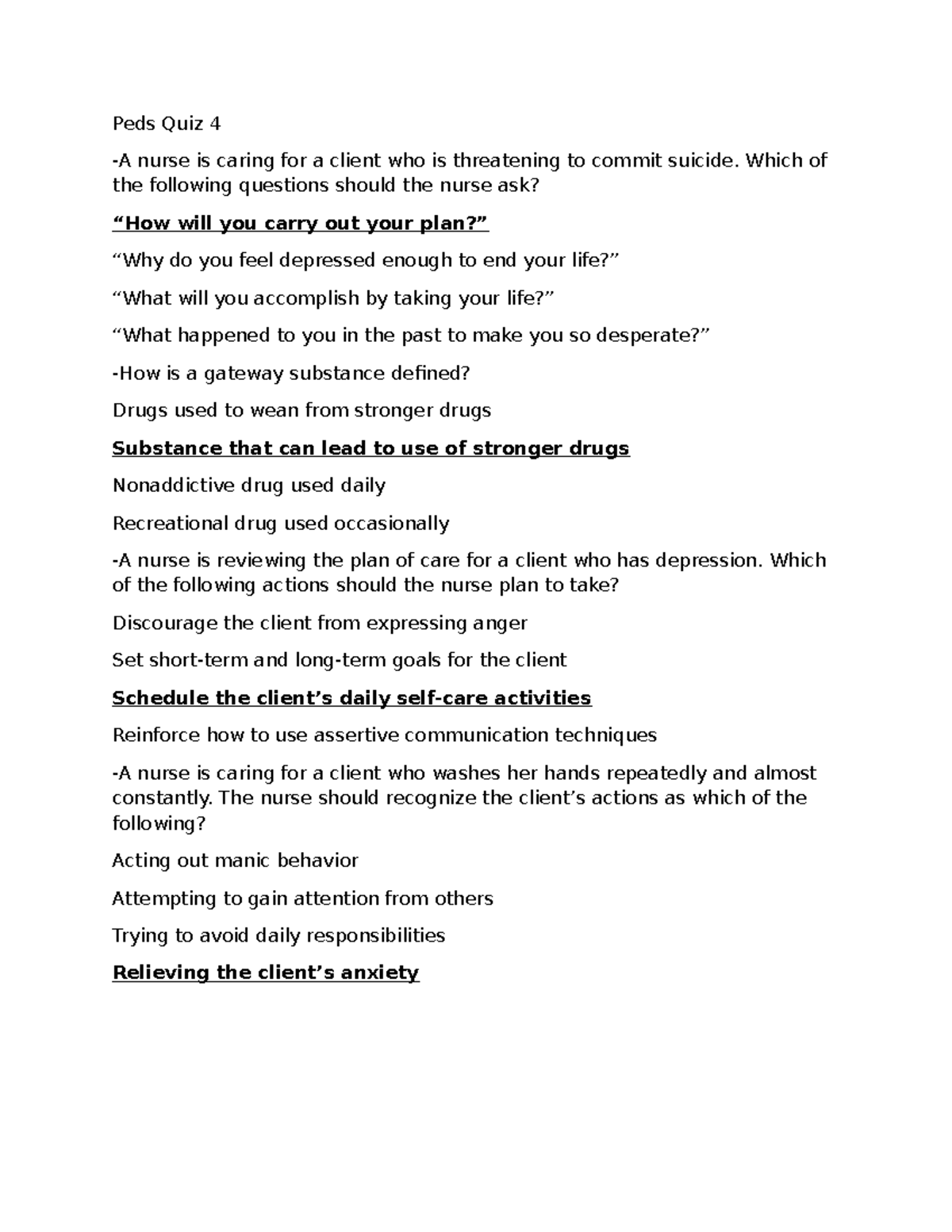 Peds Quiz 4: Key Concepts in Pediatric Mental Health Care - Studocu