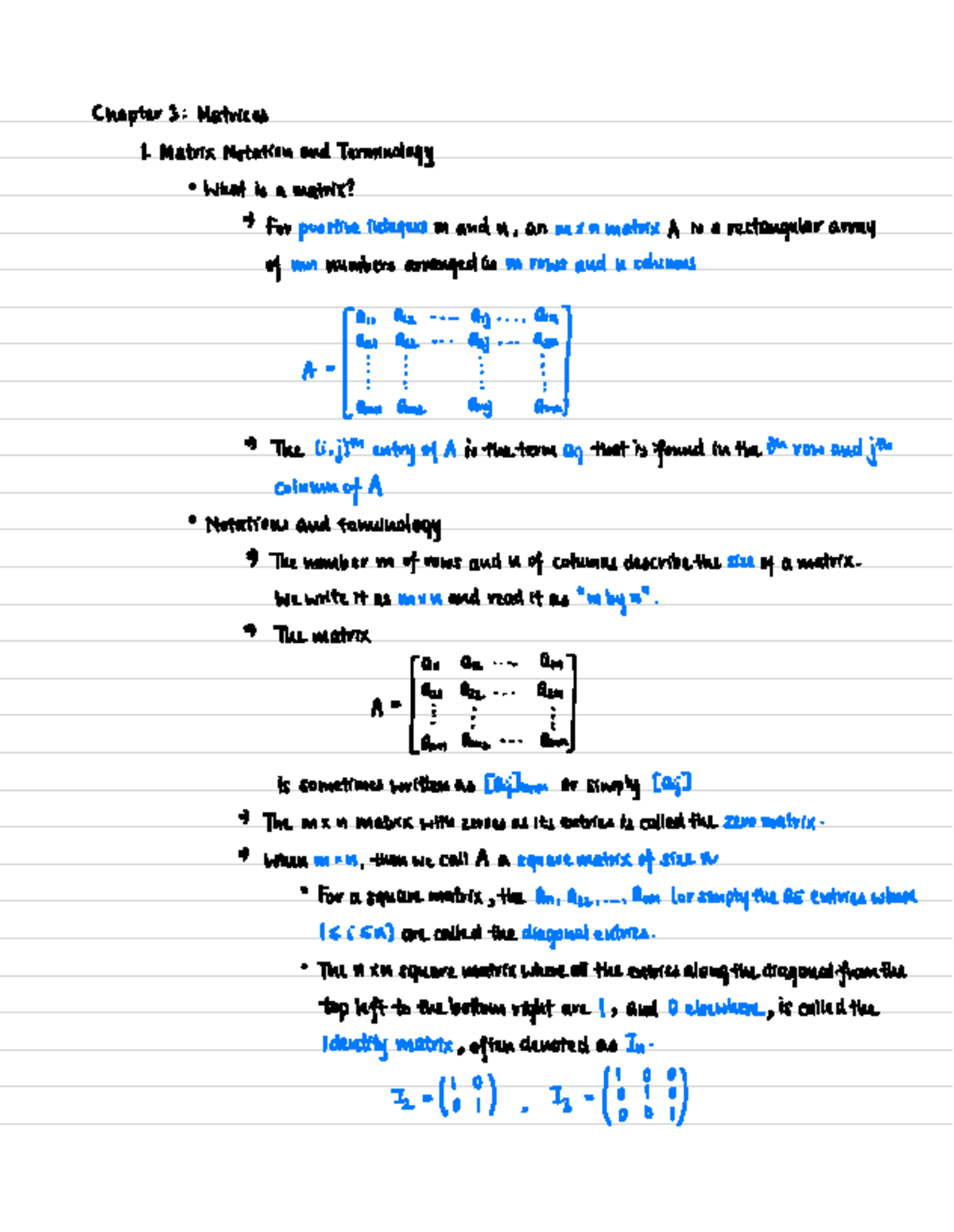Chapter 3 Notes: Matrices, Notation, and Terminology - Studocu