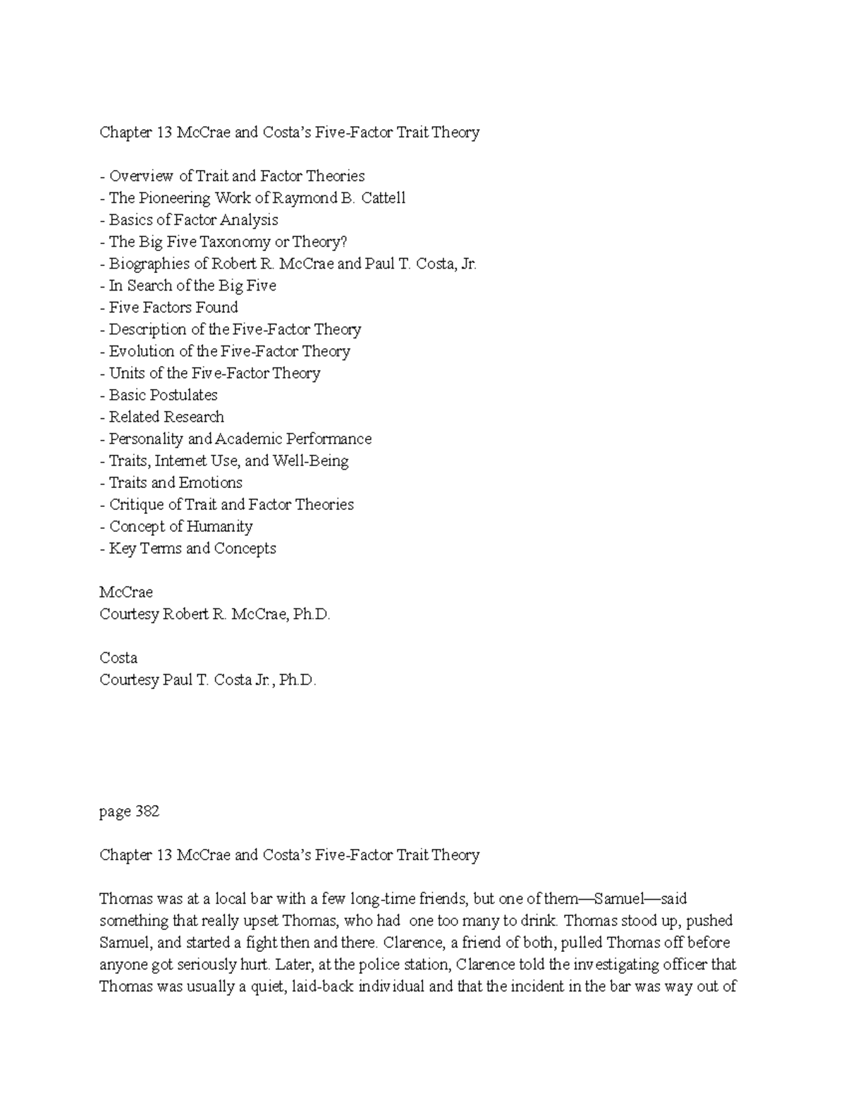 Chapter 13: McCrae and Trait Theory - Overview of the Big Five Model - Studocu