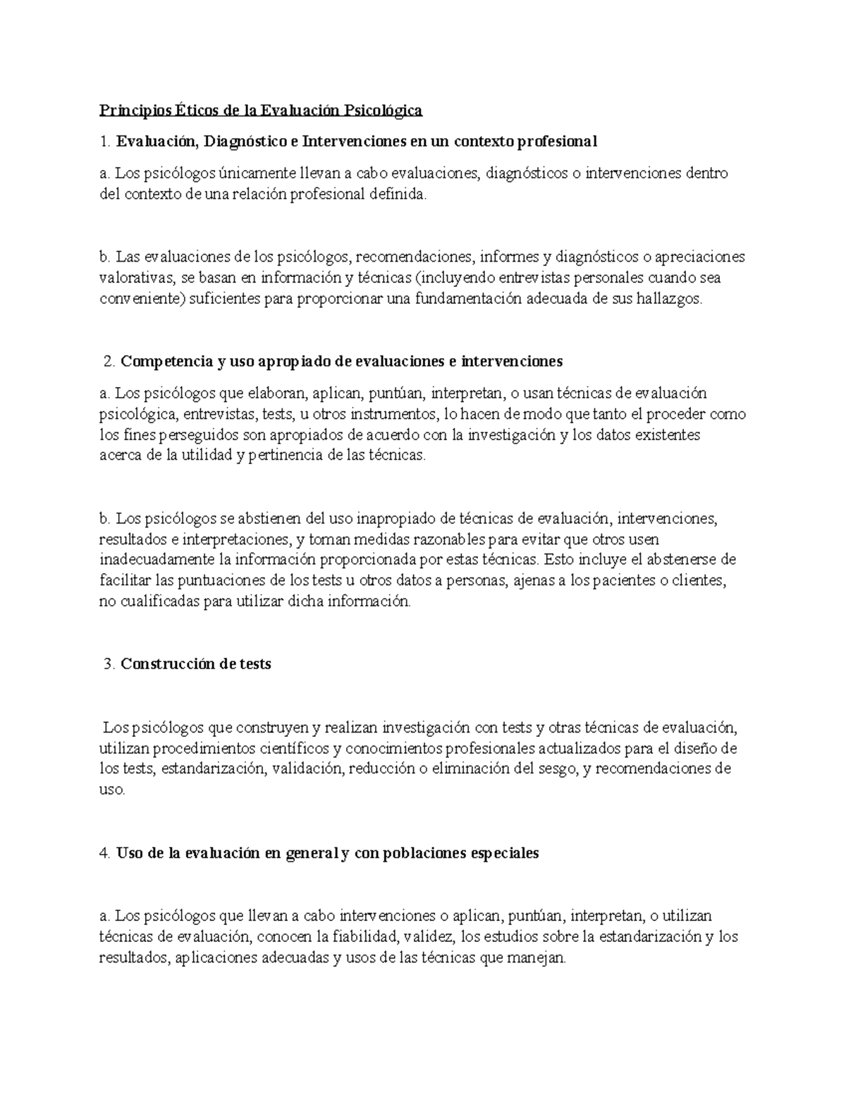 Principios Éticos de la Evaluación Psicológica - Principios de la 1. e ...