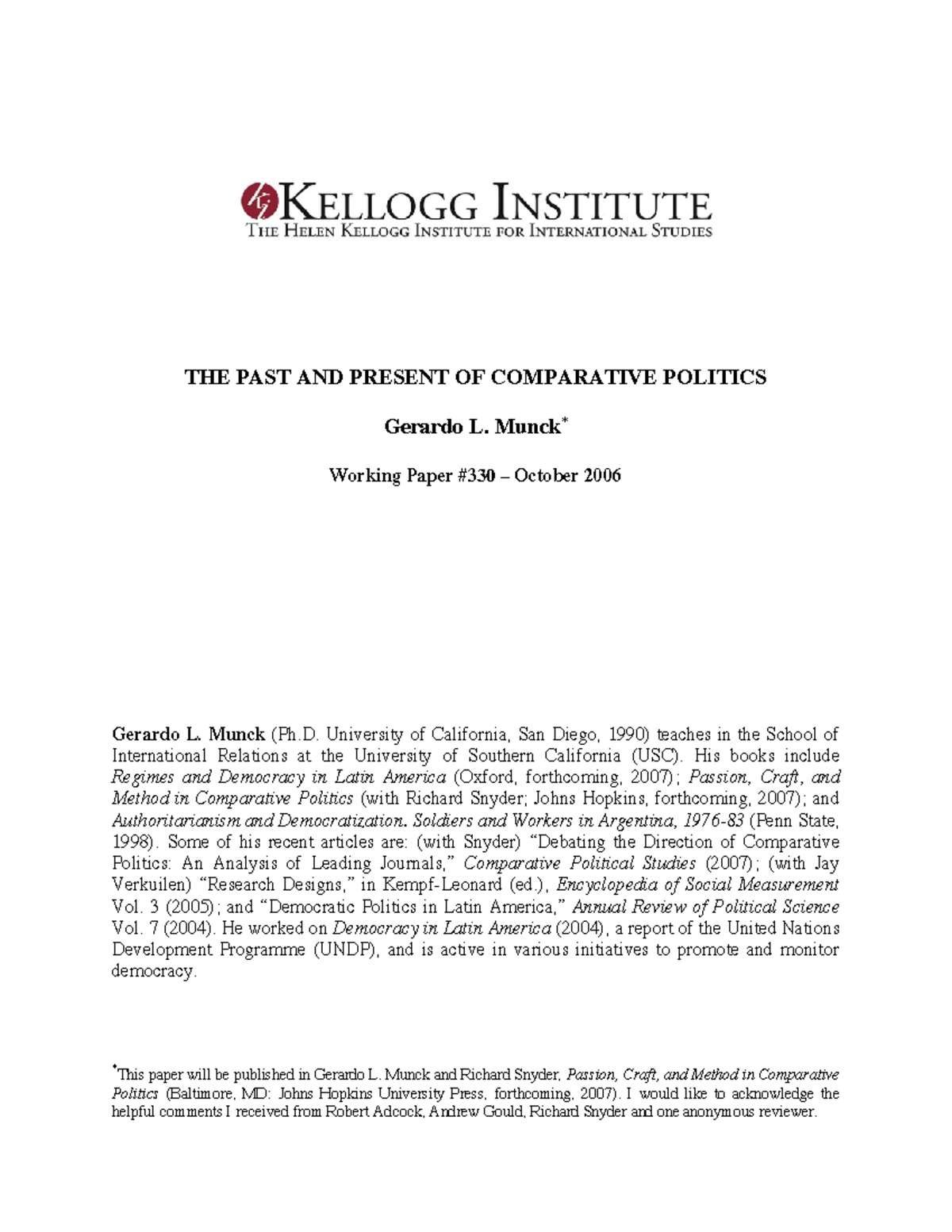 The Evolution of Comparative Politics: Past and Present Insights - Studocu