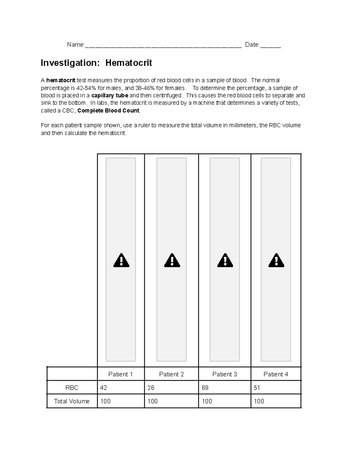 Investigation of Hematocrit Levels: Understanding RBC Proportions - Studocu