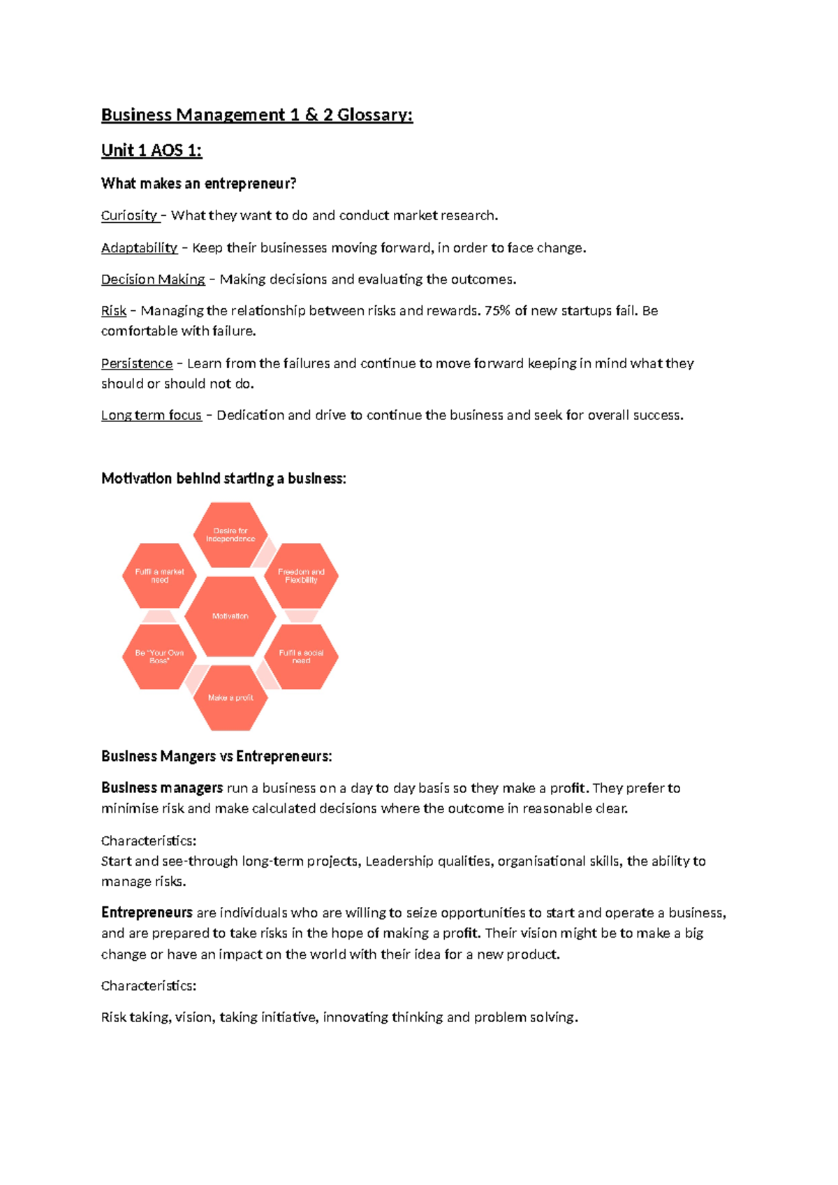 Buisness Management Notes - Business Management 1 & 2 Glossary: Unit 1 ...