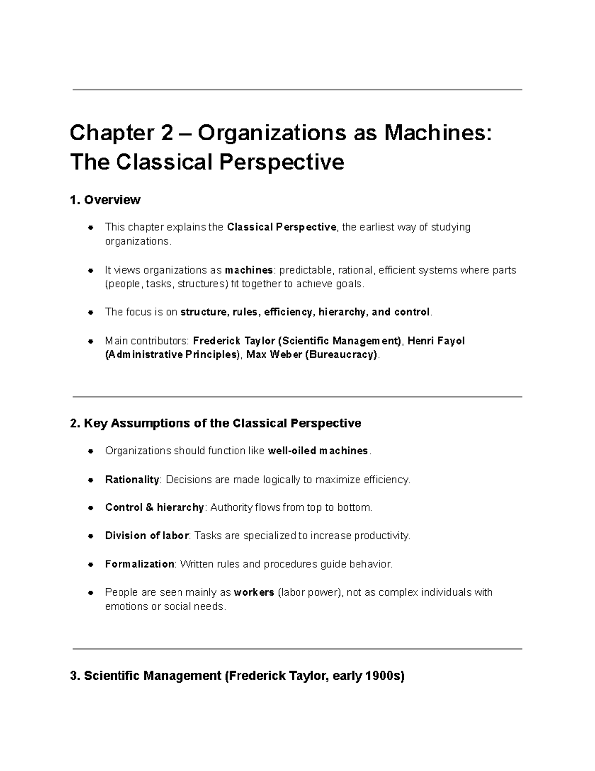 Chapter 2: Organizations as Machines - Classical Perspective Overview ...