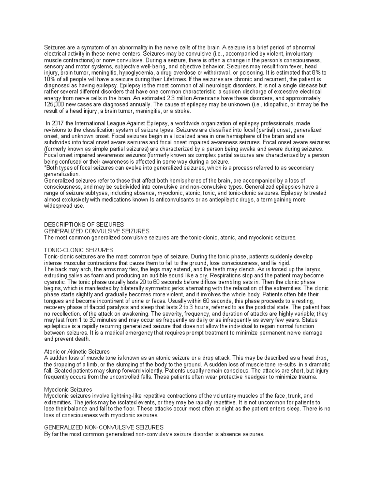 Comprehensive Overview of Seizure Types and Epilepsy Management ...