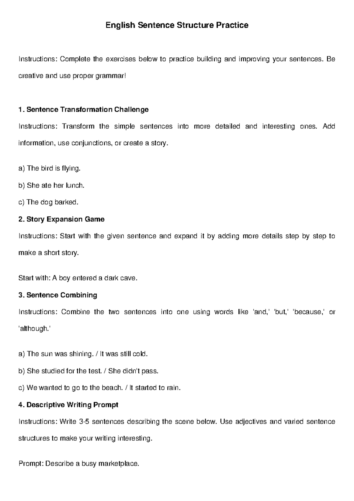 English Sentence Structure Practice Exercises - Improve Your Writing ...