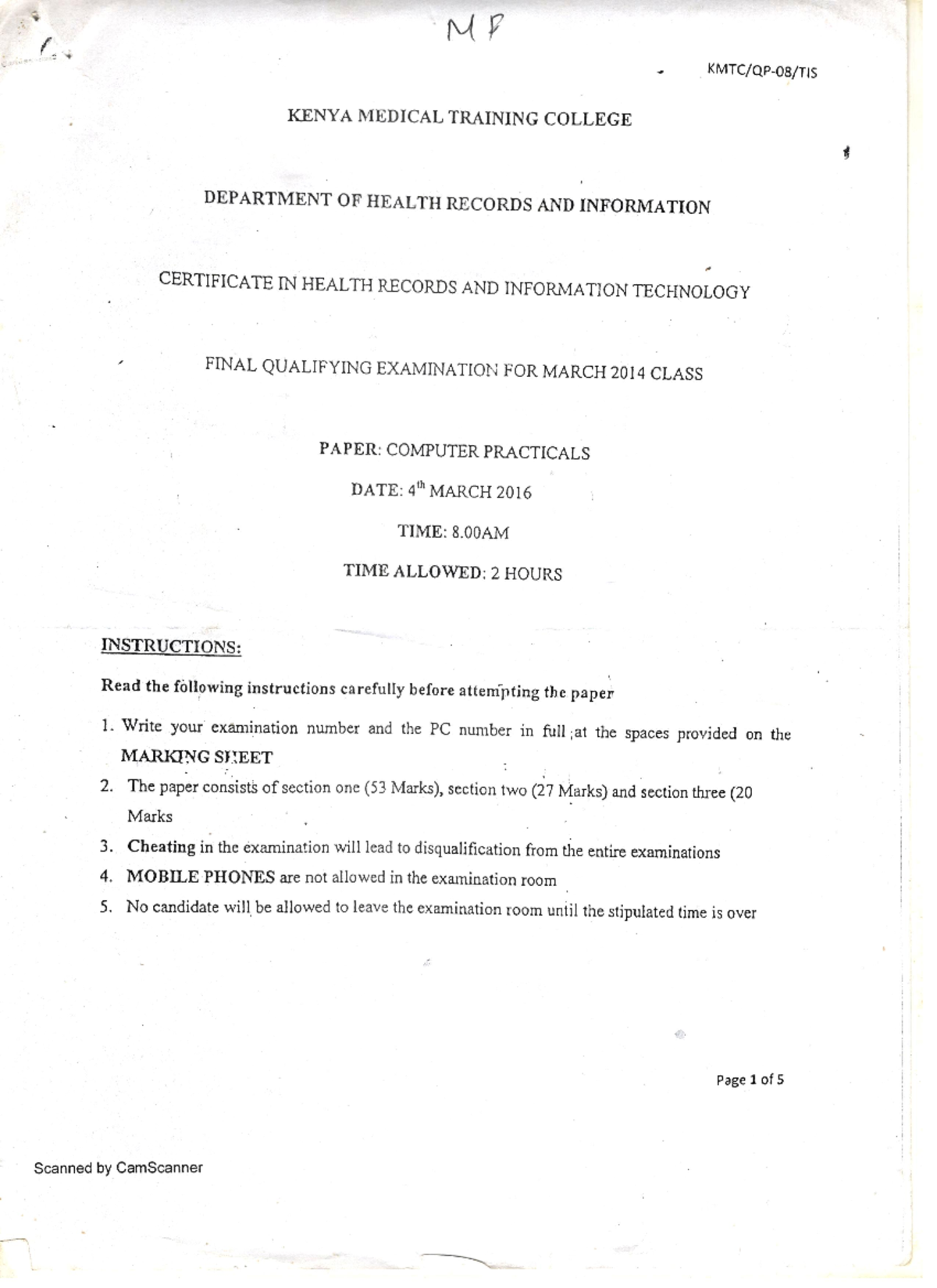 Computer Practicals - FQE - health records and information technology ...